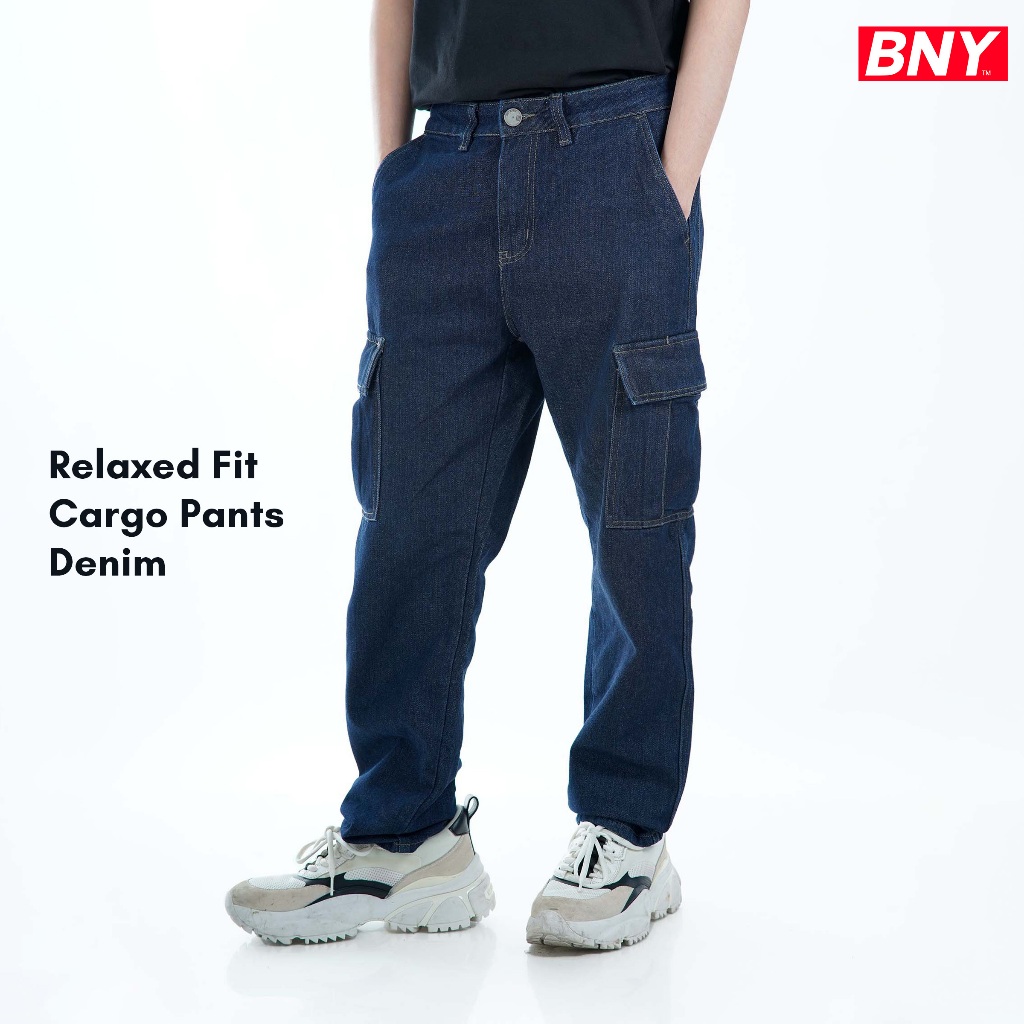 BNY Relaxed Fit Cargo Pants Non Strtetch Denim (727) | Shopee Philippines