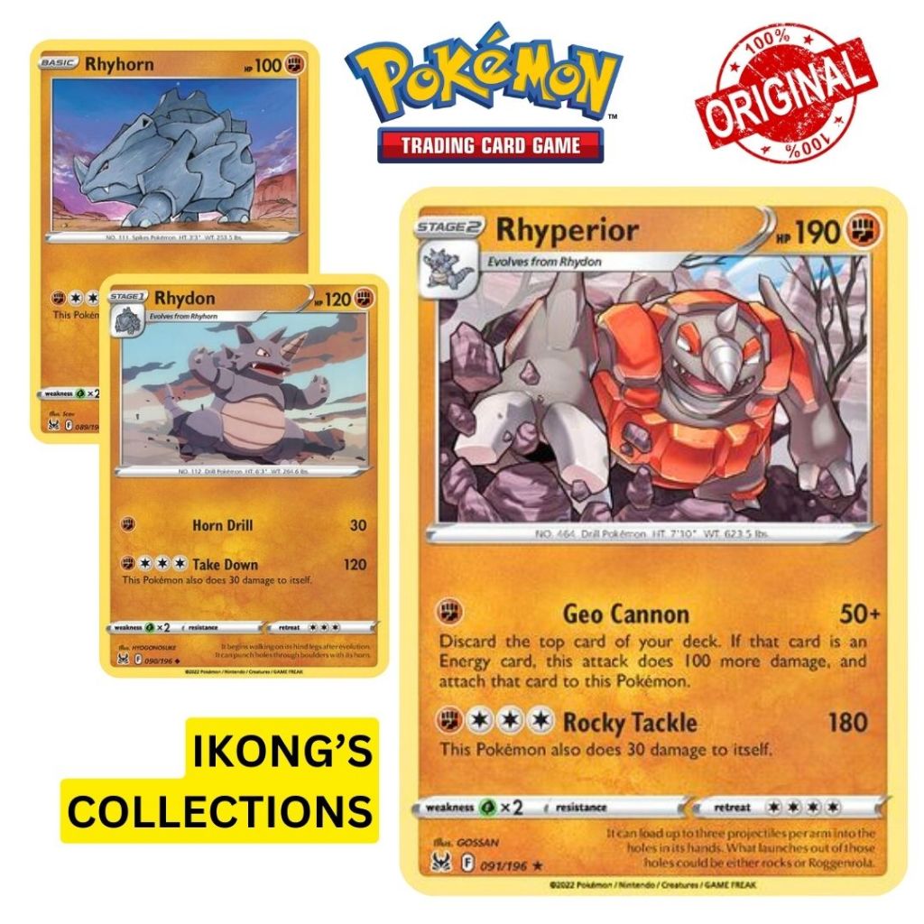[RARE SET] Rhyhorn, Rhydon, Rhyperior Evolution First Generation Lost Origin Original Pokemon ...