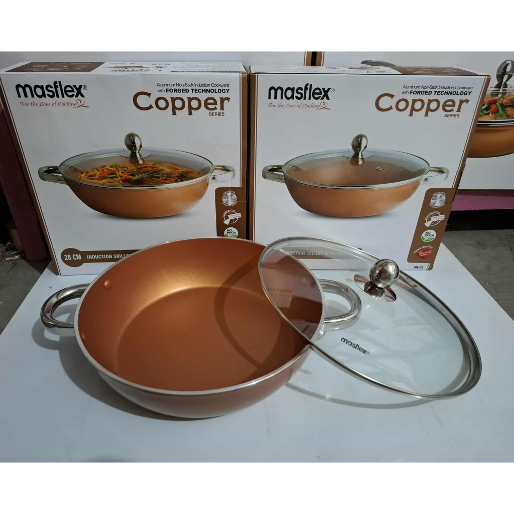MASFLEX COPPER 28CM INDUCTION SKILLET WITH GLASS LID | Shopee Philippines