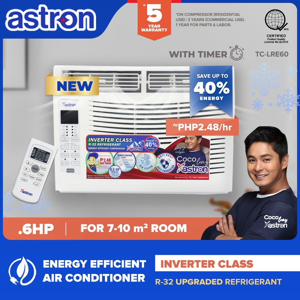 Astron 0.6HP Inverter Class Window Type Aircon with Remote | TCLRE60 ...