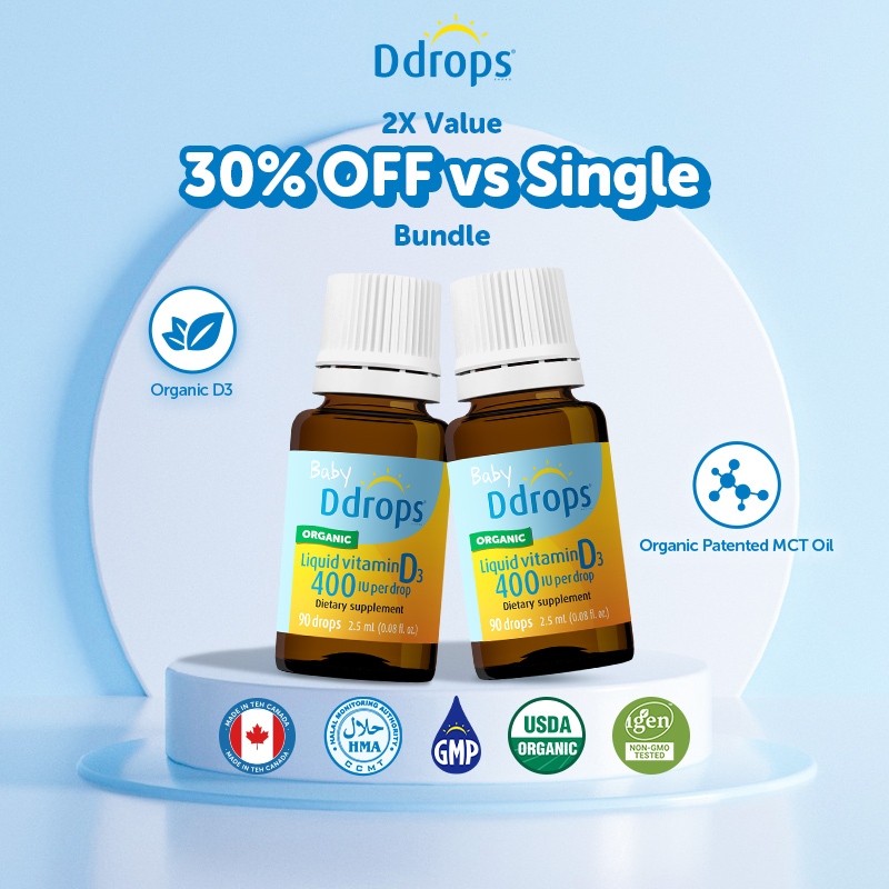 Ddrops Organic Baby Vitamin D3 400IU – Liquid Drops for Bone Strength ...