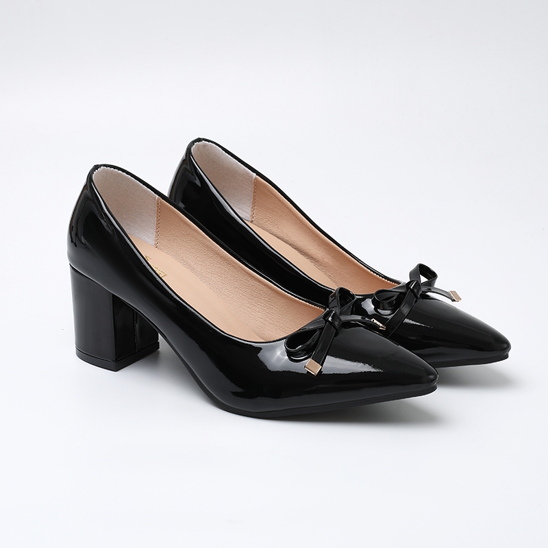 NEW 2 inch pointed toe leather black heels for women school work shoes ...