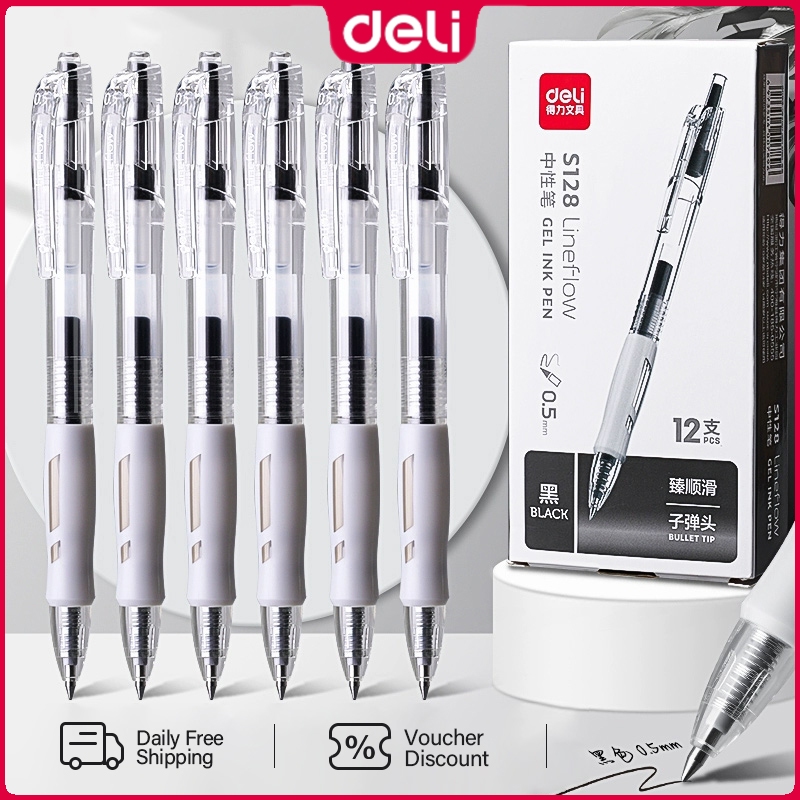 Deli 12PCS Gel Pen 0.5mm Press Sign Pens Writing Ballpen | Shopee ...