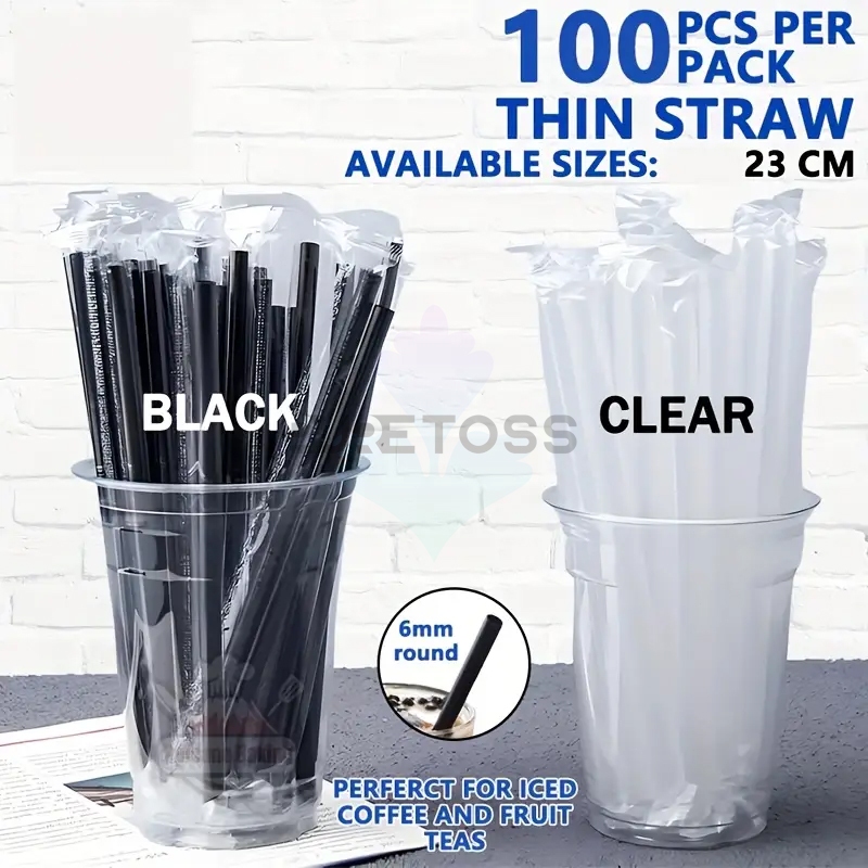 100/200pcs丨19/23cm Disposable Straw Plastic Straw Independent Packaging ...