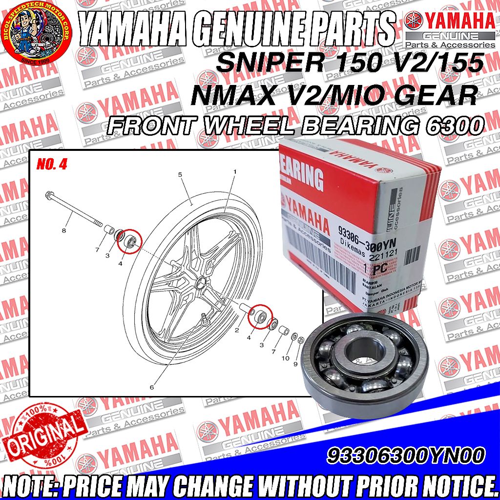 SNIPER 150 V2/155/NMAX V2/MIO GEAR FRONT WHEEL BEARING 6300 (YGP) (GENUINE: 93306-300YN ...