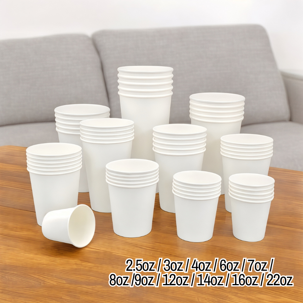 50pcs White Paper Cups Disposable Plain White Cup Small Size Cup Party ...