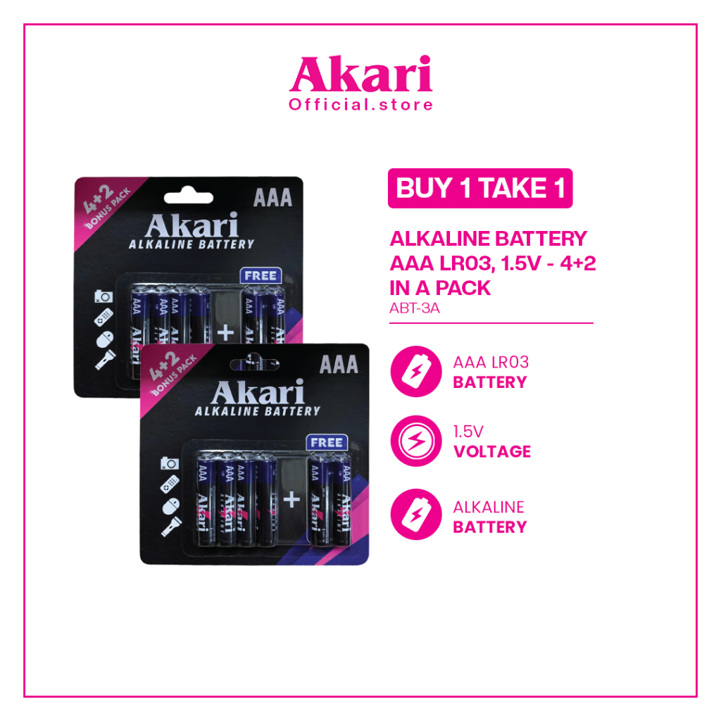 Akari (BUY 1 TAKE 1) ABT-3A Alkaline Battery, AAA LR03 1.5V - 4+2 in a ...