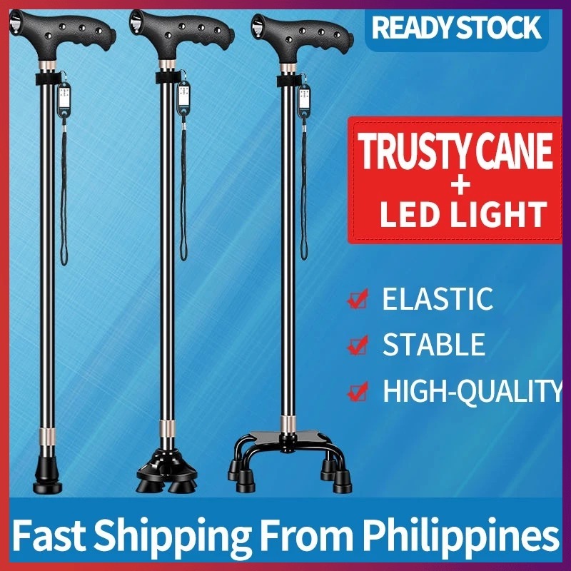 LED Trusty Cane Hiking Stick with LED Quad Cane Telescopic Adjustment ...