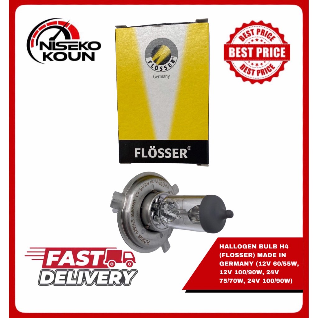 HALOGEN BULB (FLOSSER) GERMANY H4 12V / 24V (12V 60/55W, 12V 100/90W, 24V 75/70W, 24V 100/90W ...