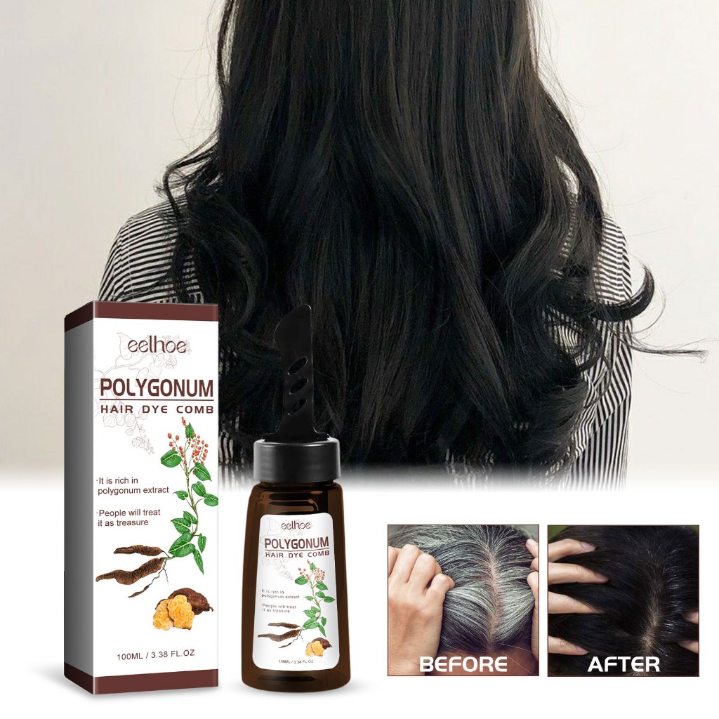EELHOE Polygonum Hair Dye Comb Permanent Deep Turns Hair Black No Scalp Damage&Plant Essence ...