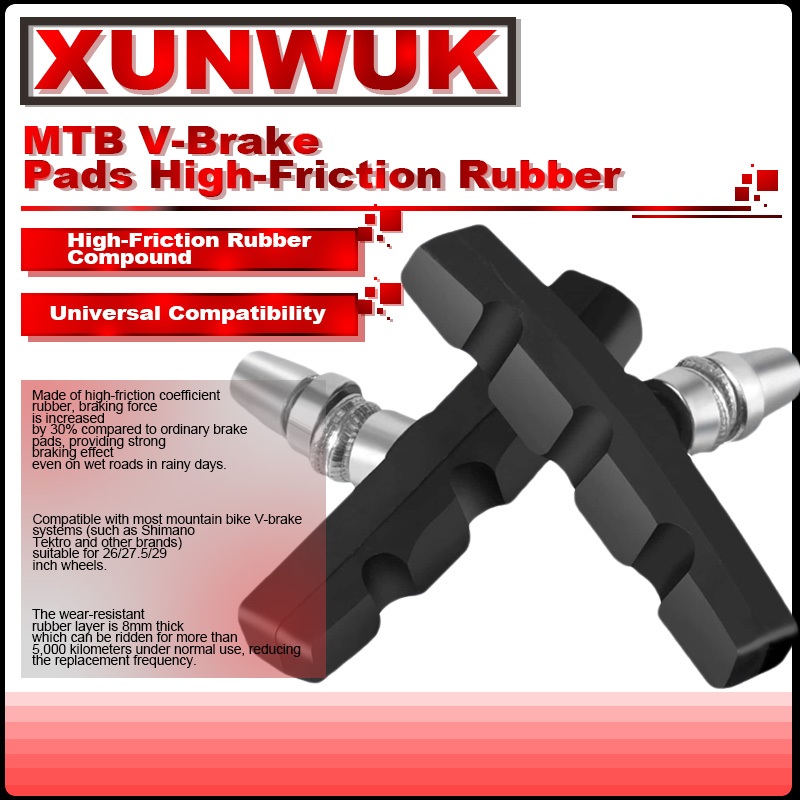 1 Pair MTB V-Brake Pads | High-Friction Rubber | Universal Fit for ...