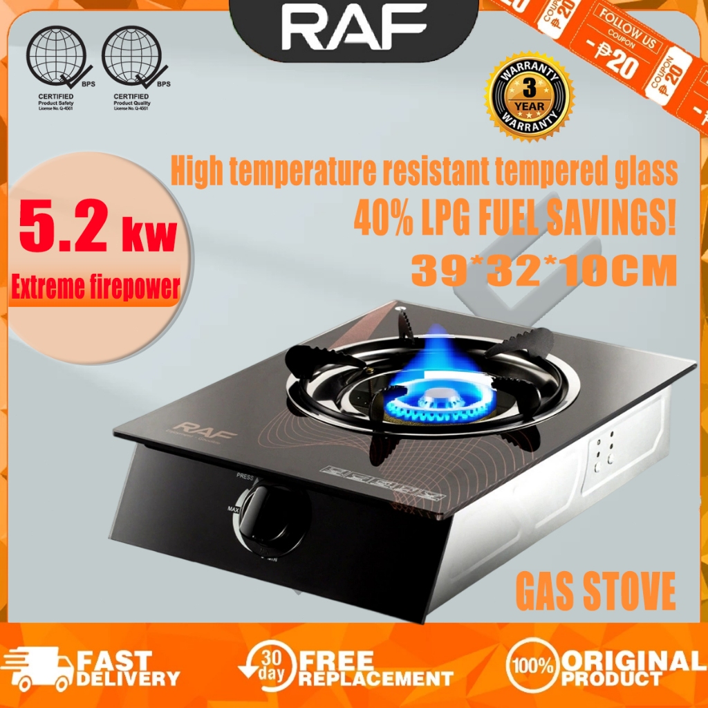 RAF Single Burner Glass Gas Stove Tempered Glass Panel Home Kitchen Gas ...