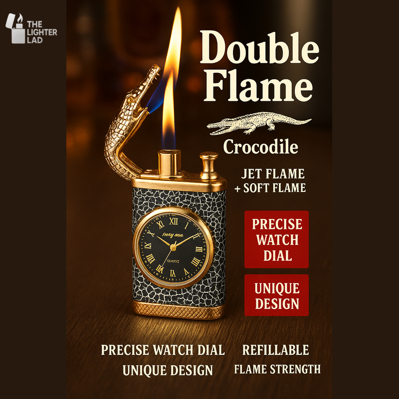 Dual Flame Animal Lighters with Clock Crocodile and Tiger Double Flame ...