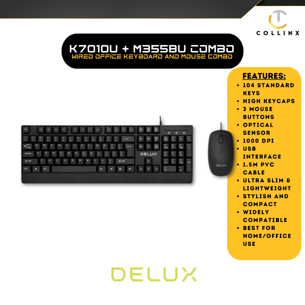 Delux K7010U + M355BU Wired Office Keyboard & Mouse Combo 104 Keys 3 ...