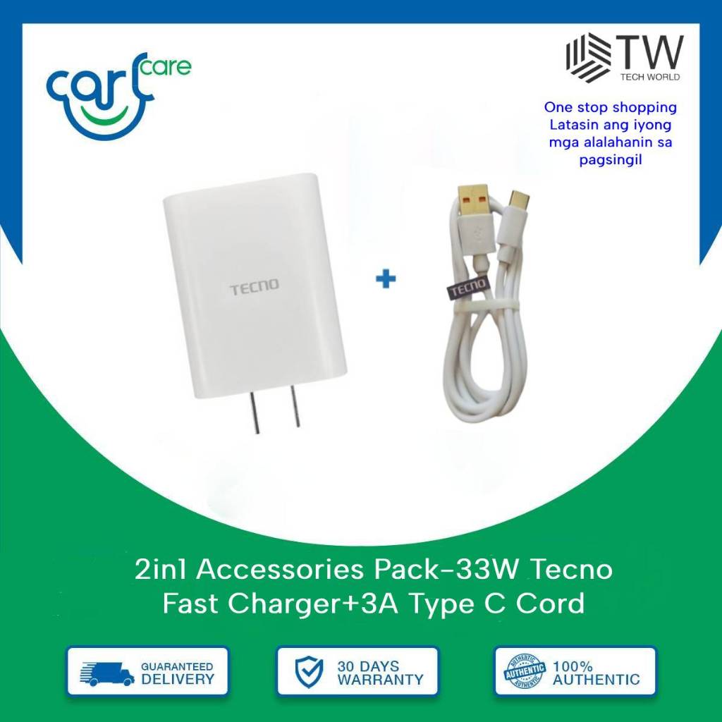 Tecno 33W Fast Charger Set with 3A USB Type-C Cable Quick Charge 2in1 ...
