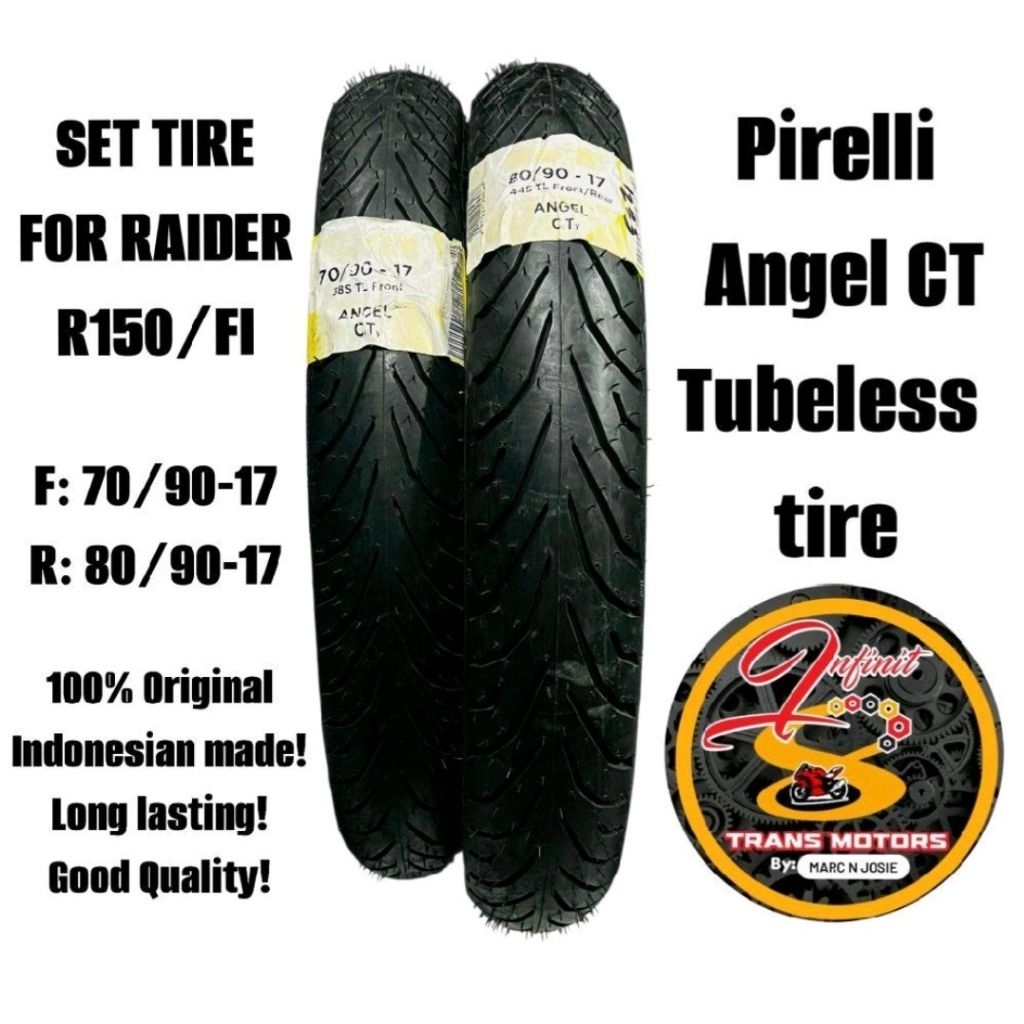 PIRELLI ANGEL TIRE TUBELESS FOR RAIDER R150/FI FRONT 70/90-17 REAR 80/ ...