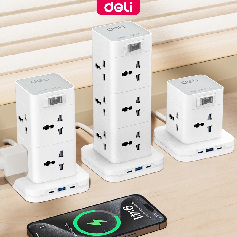 Deli Tower Socket 1/2/3 Layer + 1 USB+ Type-C Multi-functional Vertical ...