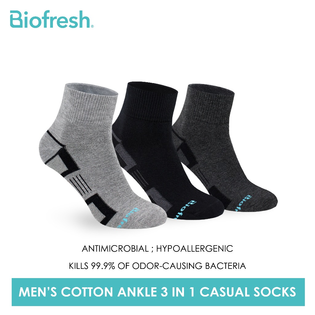 Biofresh Men’s Sweat Absorbent Ankle Lite Thin Casual Socks 3 pairs in ...