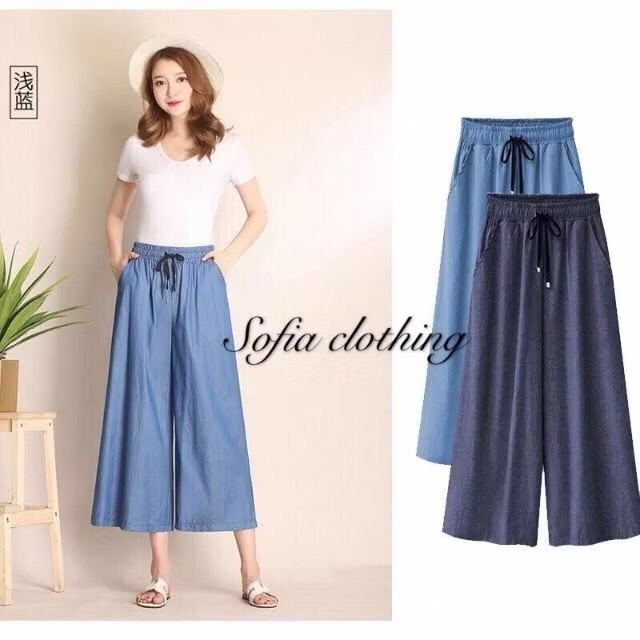 Ladies soft Denim Square Pants cullotes(25-32) Wide Leg Pants Loose ...