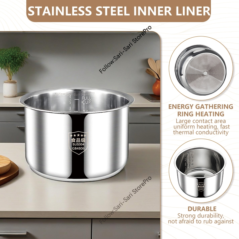 304 Stainless 2L/3L/5L/6L Food Grade inner 304 Stainless Steel Rice ...