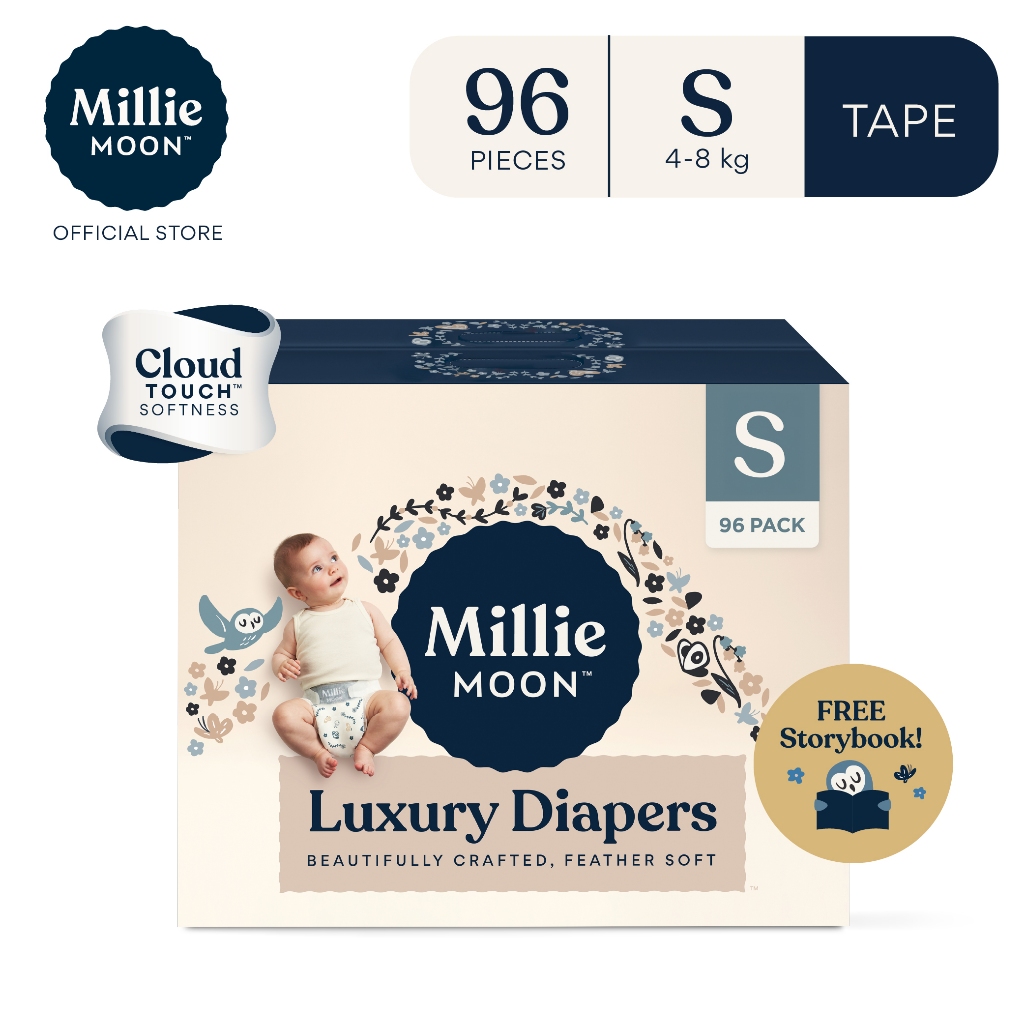 Millie Moon Luxury Tape Diaper Small 96 pcs | Shopee Philippines