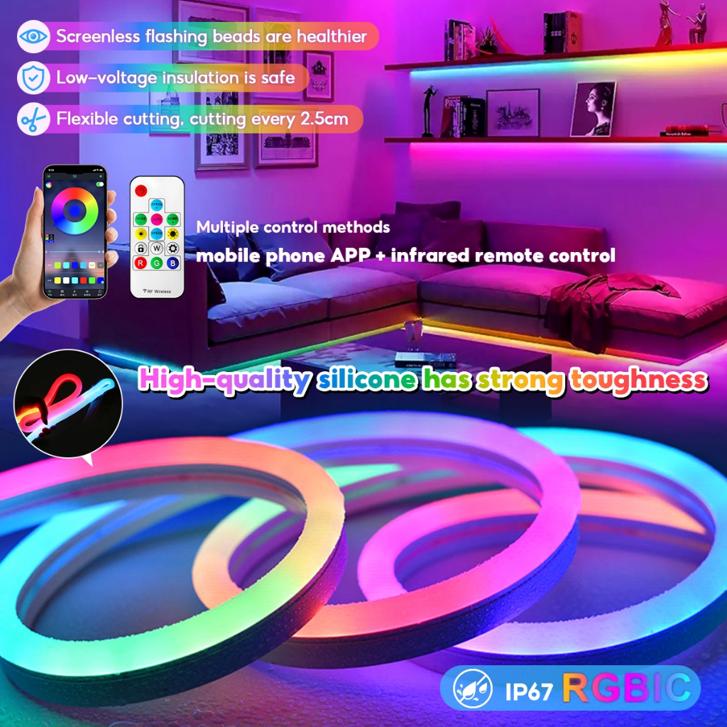 12V RGBIC Running LED Strip light With Bluetooth APP Remote Control ...