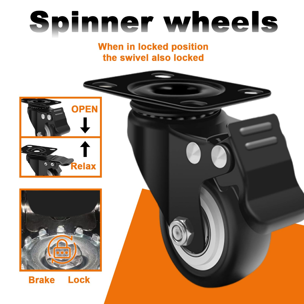 Universal Wheel 1.5 Inch With Brake Mute Caster Rubber Directional Wear ...