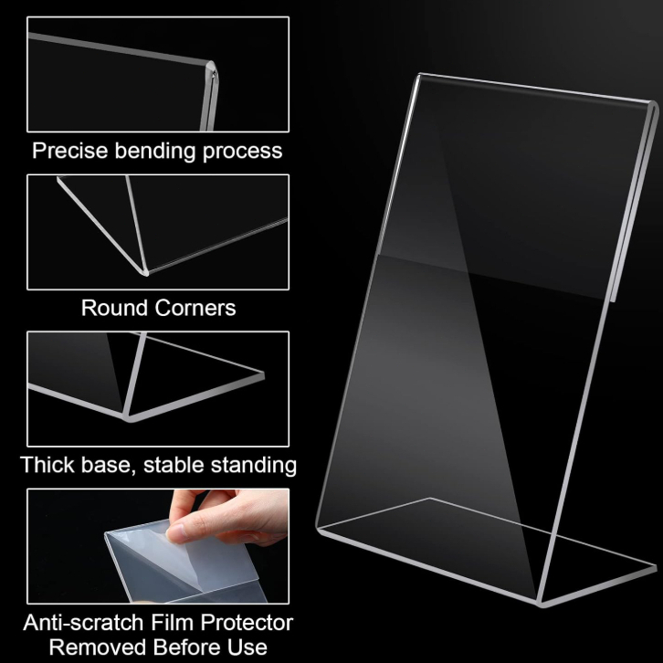 3PCS ACRYLIC SIGN HOLDER SLANT BACK SIGN HOLDERS CLEAR FRAME L SHAPE ...