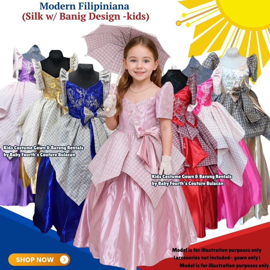 Buwan ng Wika Modern Filipiniana Piña Organza Banig Pink Gown for Kids ...