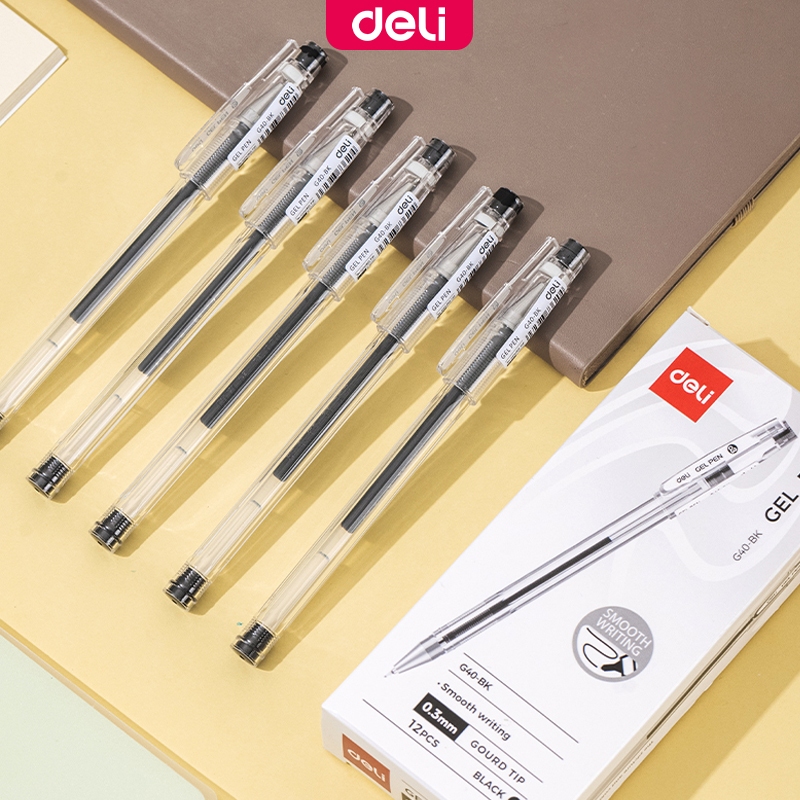 Deli 12Pcs Signature Quick Drying Gel Pen 0.3mm Black Ink Ballpen ...