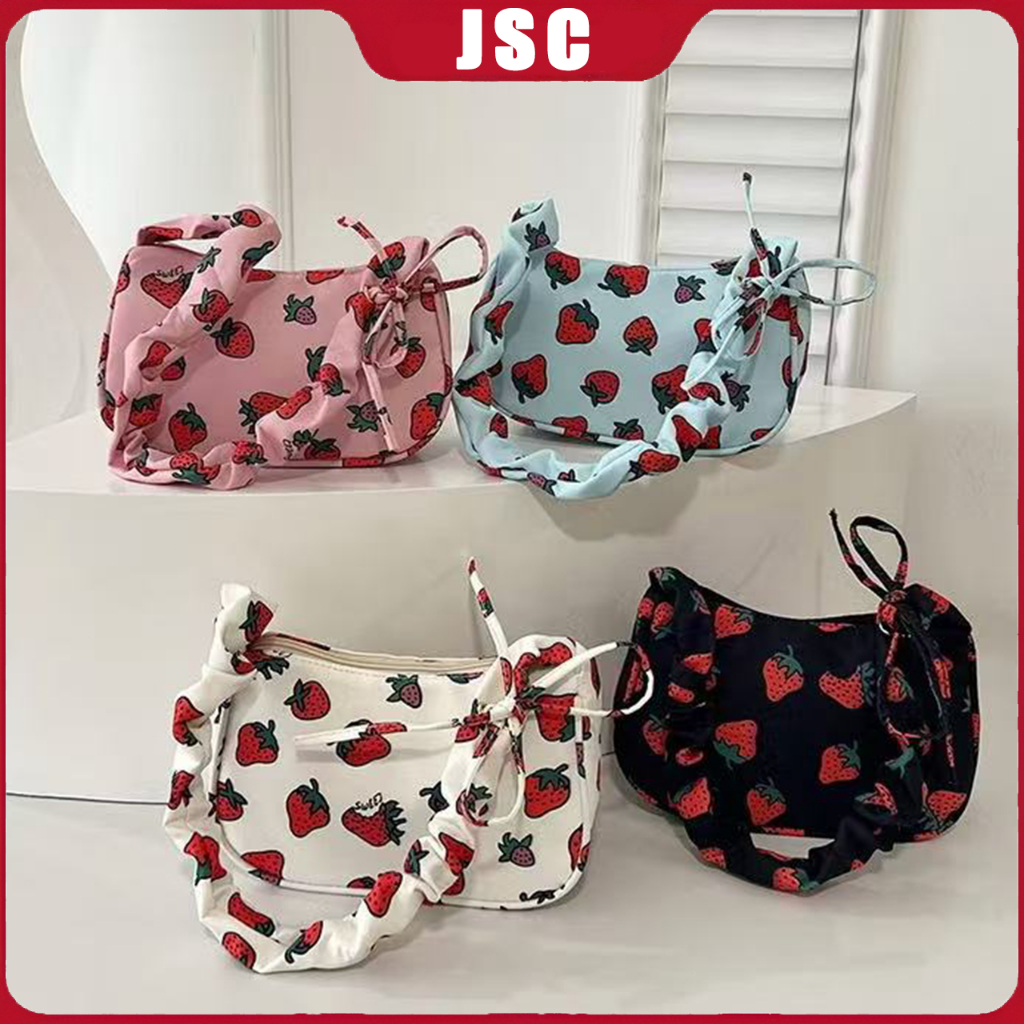 JSC Cute Strawberry Pattern Nylon Kilikili Bag for Woman College ...