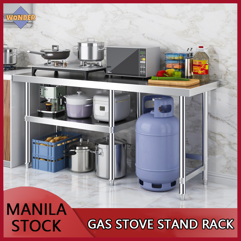 【COD】304 Stainless Steel 2 Stove Table Kitchen Storage Gas Stove Stand ...
