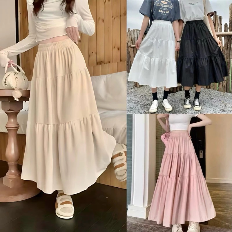 KILY.PH Elastic Highwaist Maxi Skirt Boho Japanese Style Ruffle Hem ...