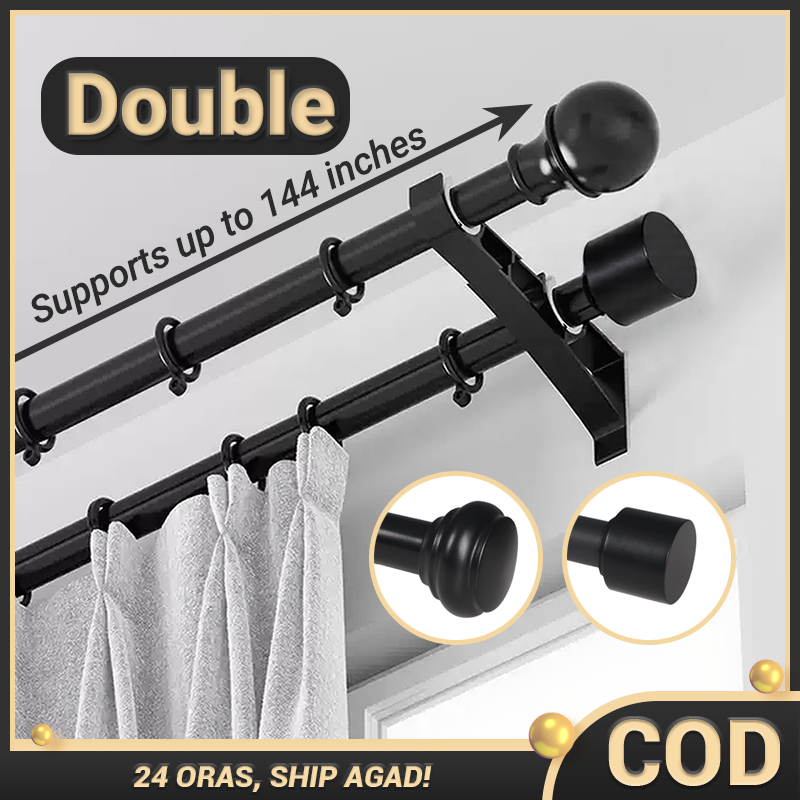 Extra Long 144” Max Double Rod Roman Curtain Rod Extendable Adjustable ...