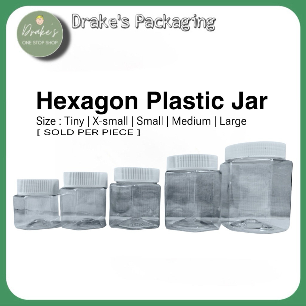 Plastic Jar Hexagon with White Cap Sold per Piece container By Drakes ...