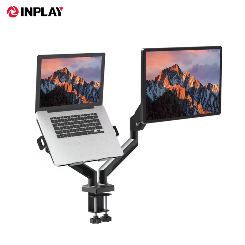 Inplay KMT-4 Monitor Stand With Laptop Tray Dual Arm Desk Mount Fully Adjustable Monitor Mount ...