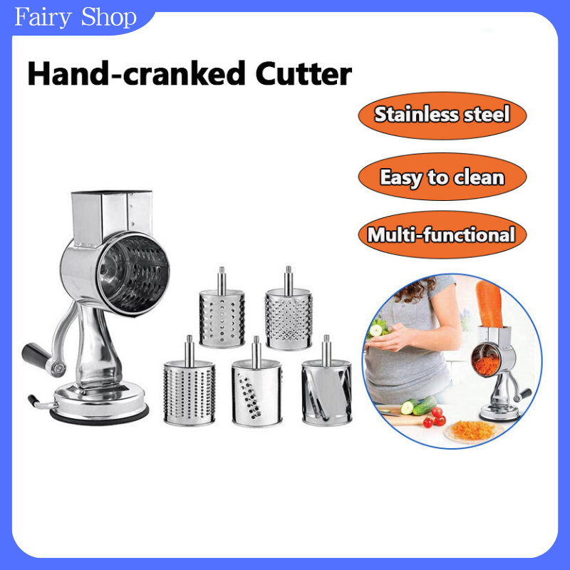 Rotary Cheese Grater Food Mills With Suction Base Cup & 5 Drum Blades ...