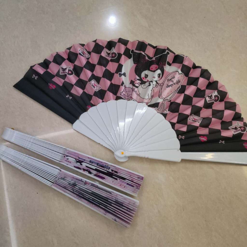 cute kuromi folding fan sanrio hand fan 9inches | Shopee Philippines