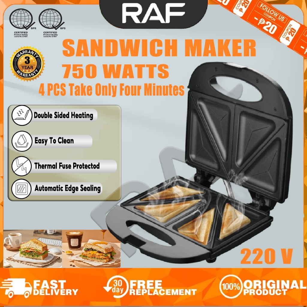 RAF Electric Sandwich maker 4slice 750W Non-Stick Toaster Maker Panini ...