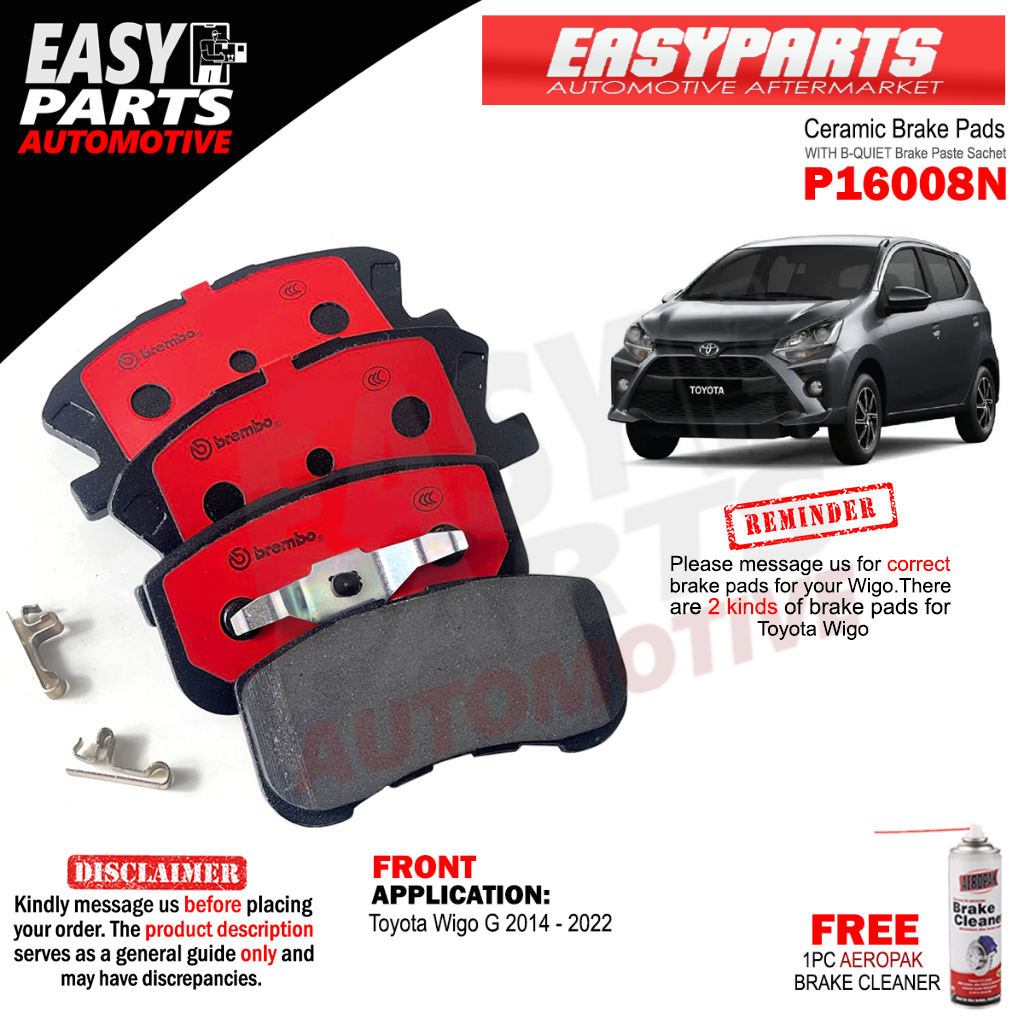 Brembo Brake Pads P16008N Toy. Wigo G '14-22 Front | Shopee Philippines
