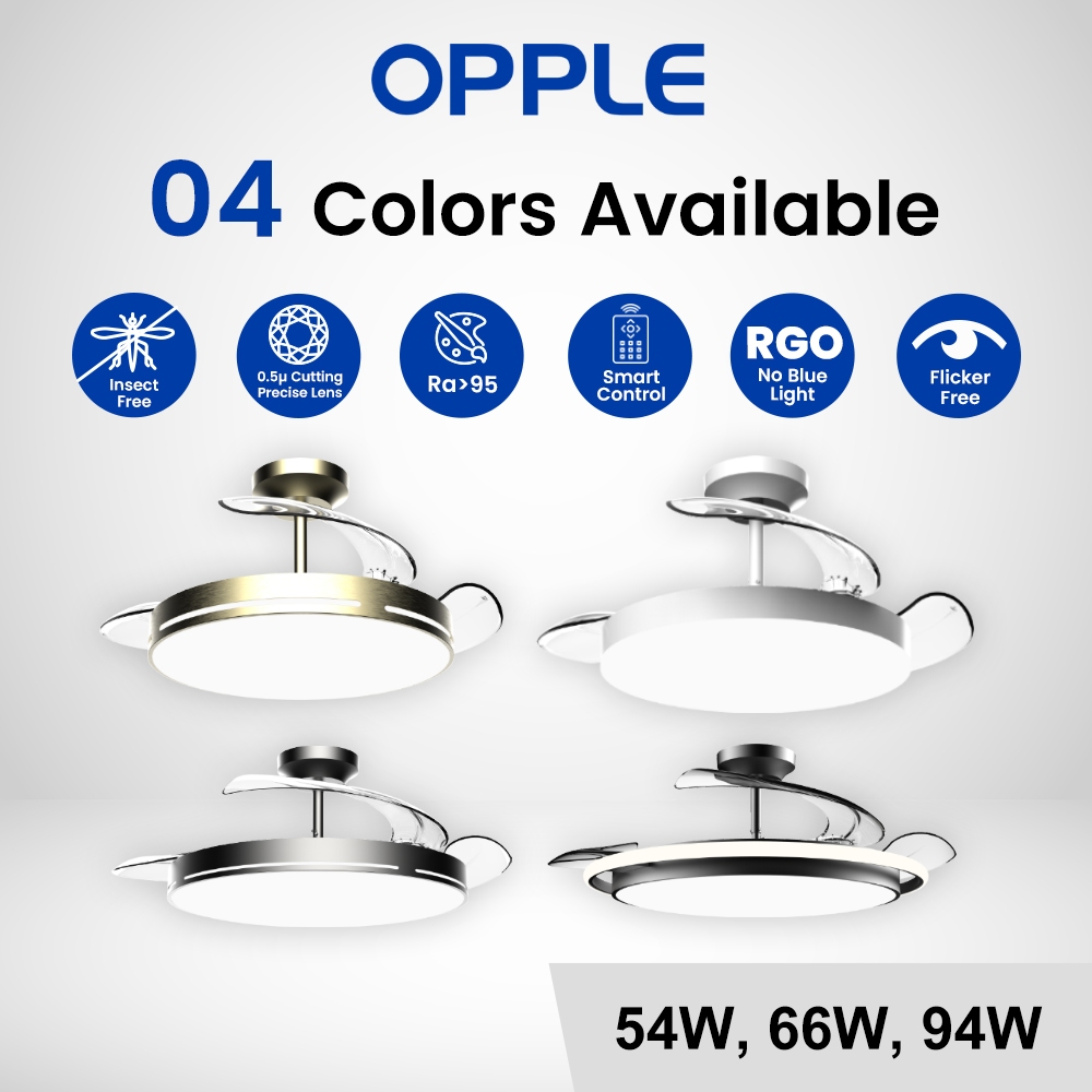 OPPLE WindyS Retractable Tri-color Ceiling Lights and Fan with Lamp 54w ...
