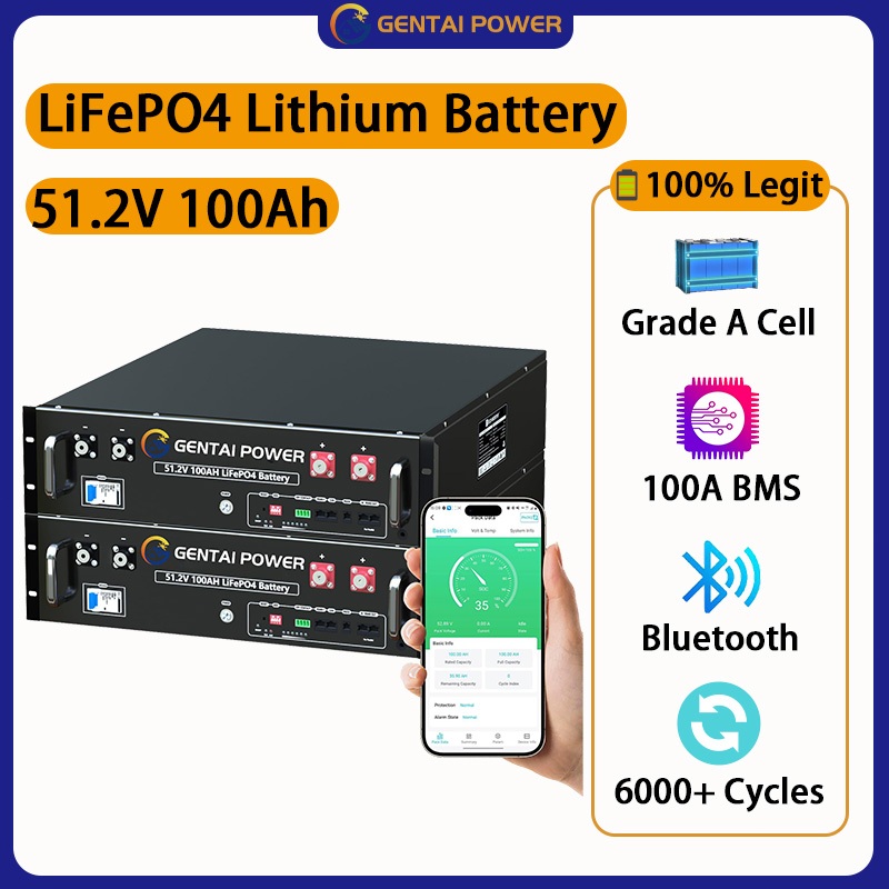 GENTAI Bluetooth LiFePO4 Battery 48V 100Ah Lithium Battery 3U Server Rack Battery 5.12kWh ...