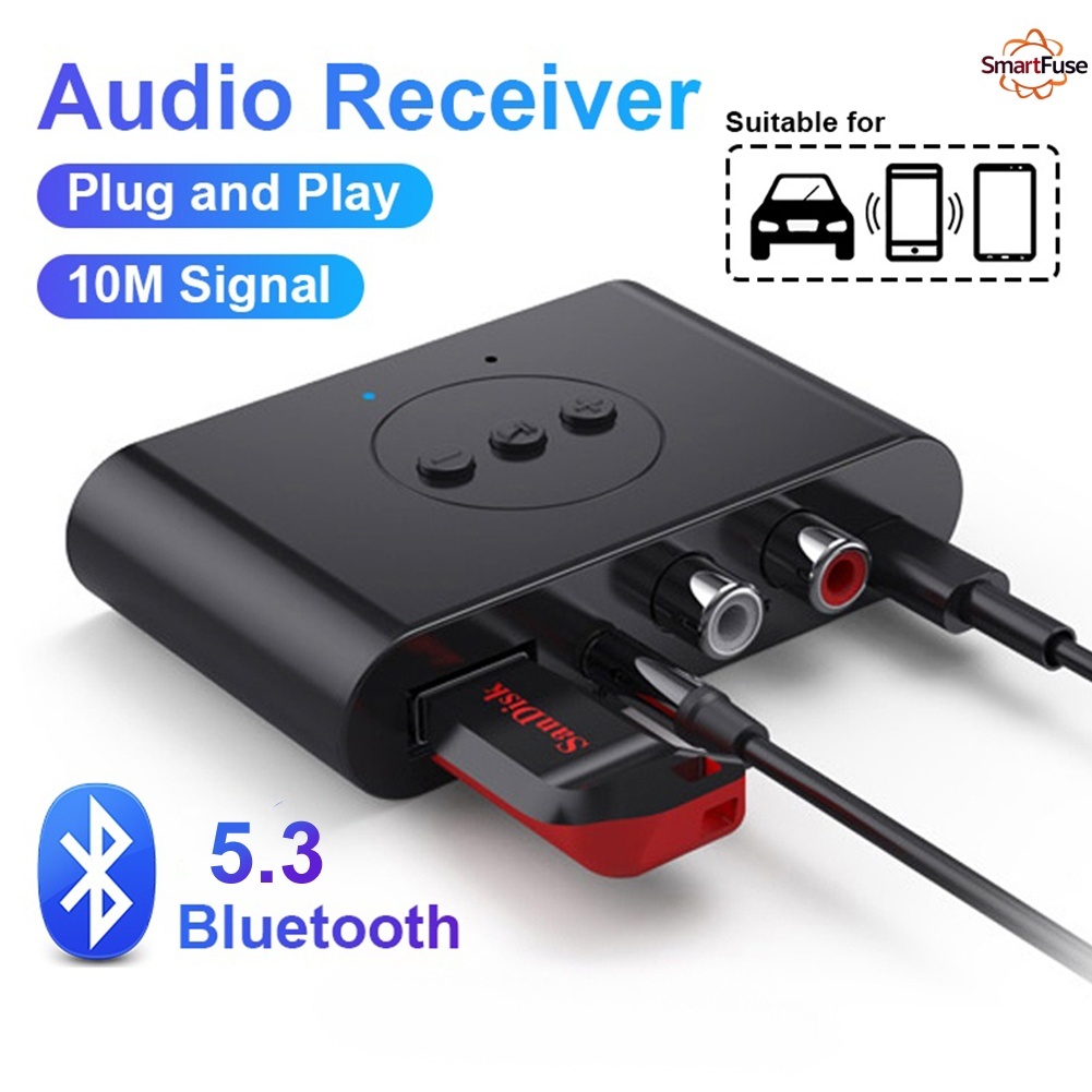 Bluetooth 5.3 Audio Receiver RCA 3.5mm AUX Jack Stereo Music Wireless ...