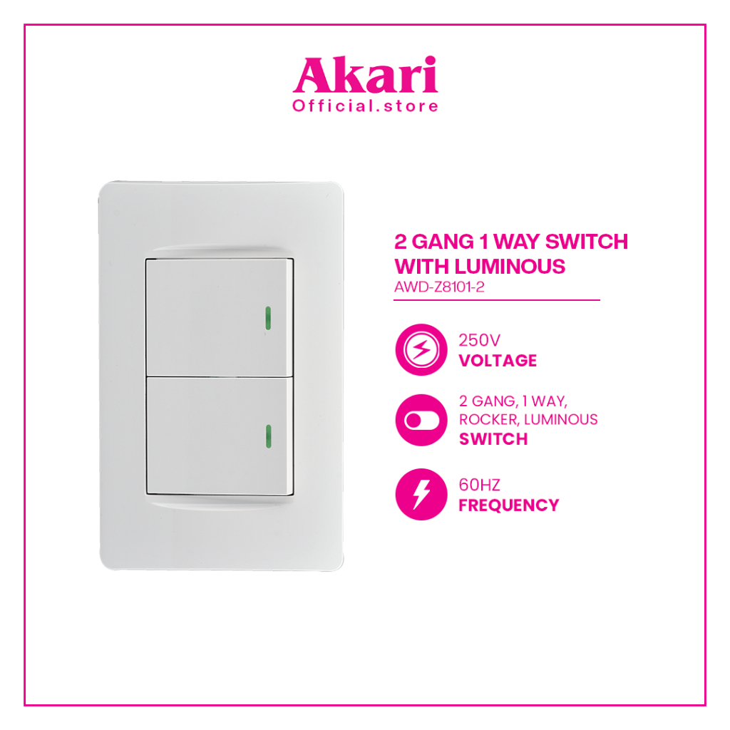 Akari 2 Gang 1 Way Switch, Luminous 250V, 10A | Shopee Philippines