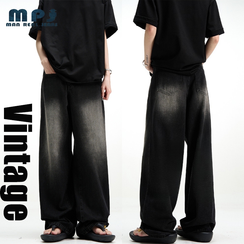 Men's Retro Jeans Straight Cut Loose Fit Baggy Maong Pants American ...
