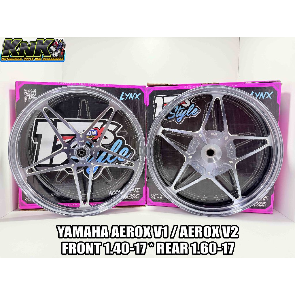 BOM X 17's STYLE CNC MAGS LYNX (STAR) 17s 5 SPOKES FOR YAMAHA AEROX 155 ...