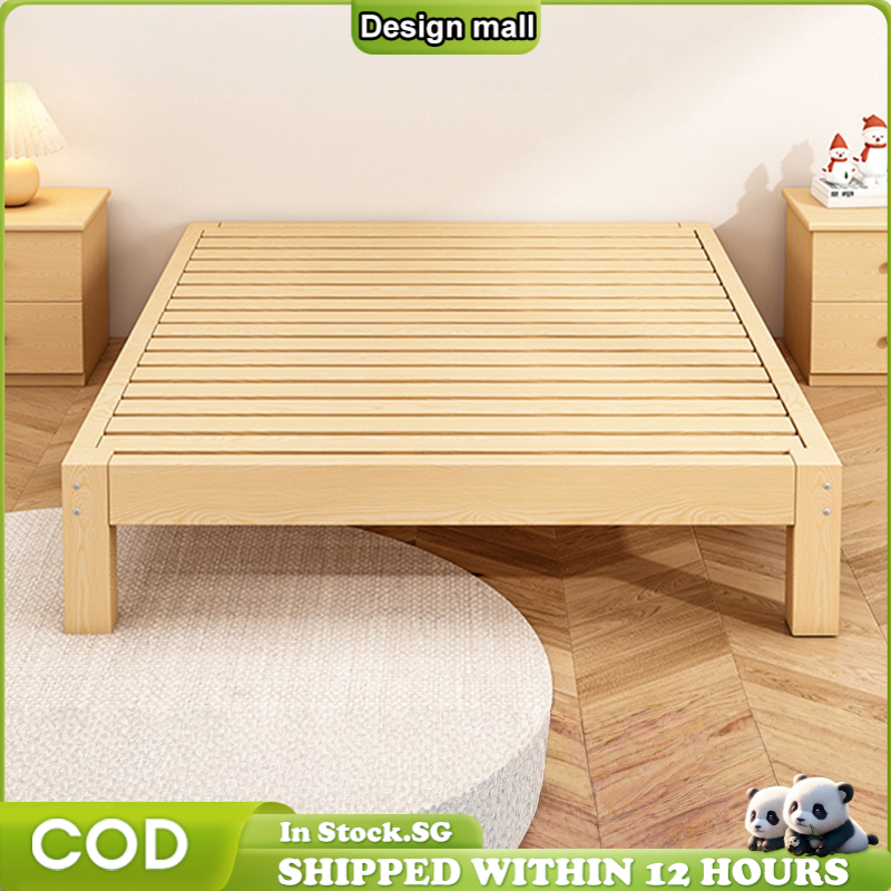 solid wood Bed Frame Single/Queen/King Minimalist Backless Bed Low Bed ...