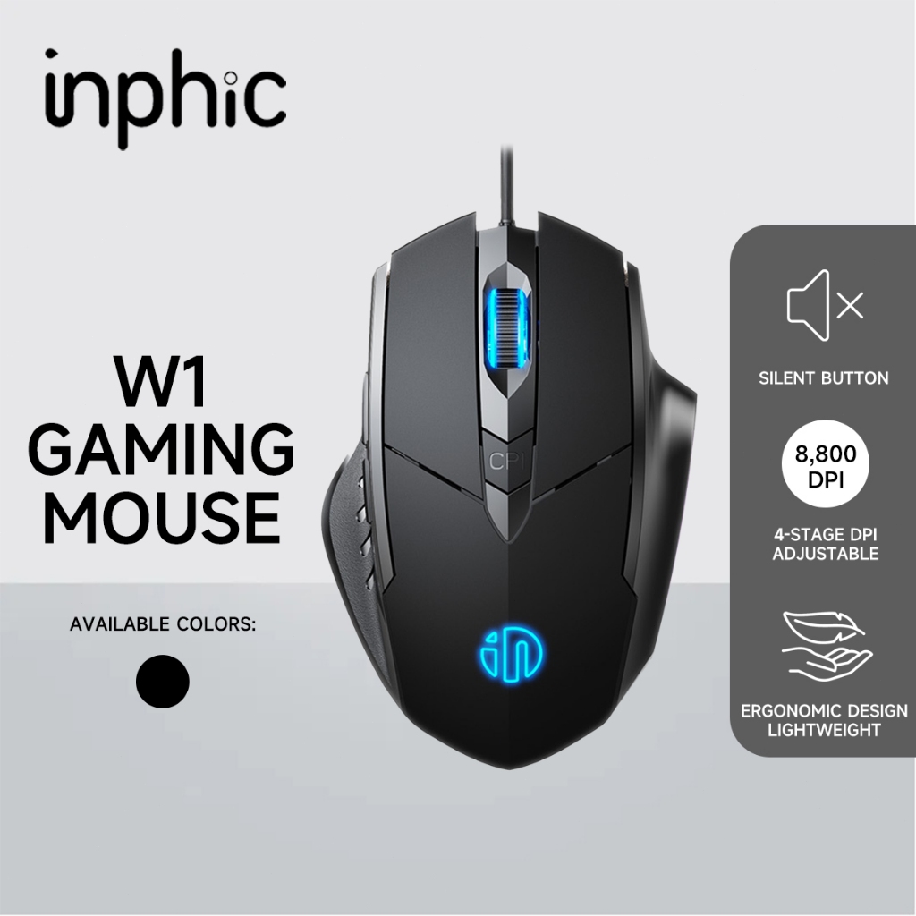 Inphic W1 6Keys Wired Gaming Mouse RGB Macro Programmable Ergonomic ...