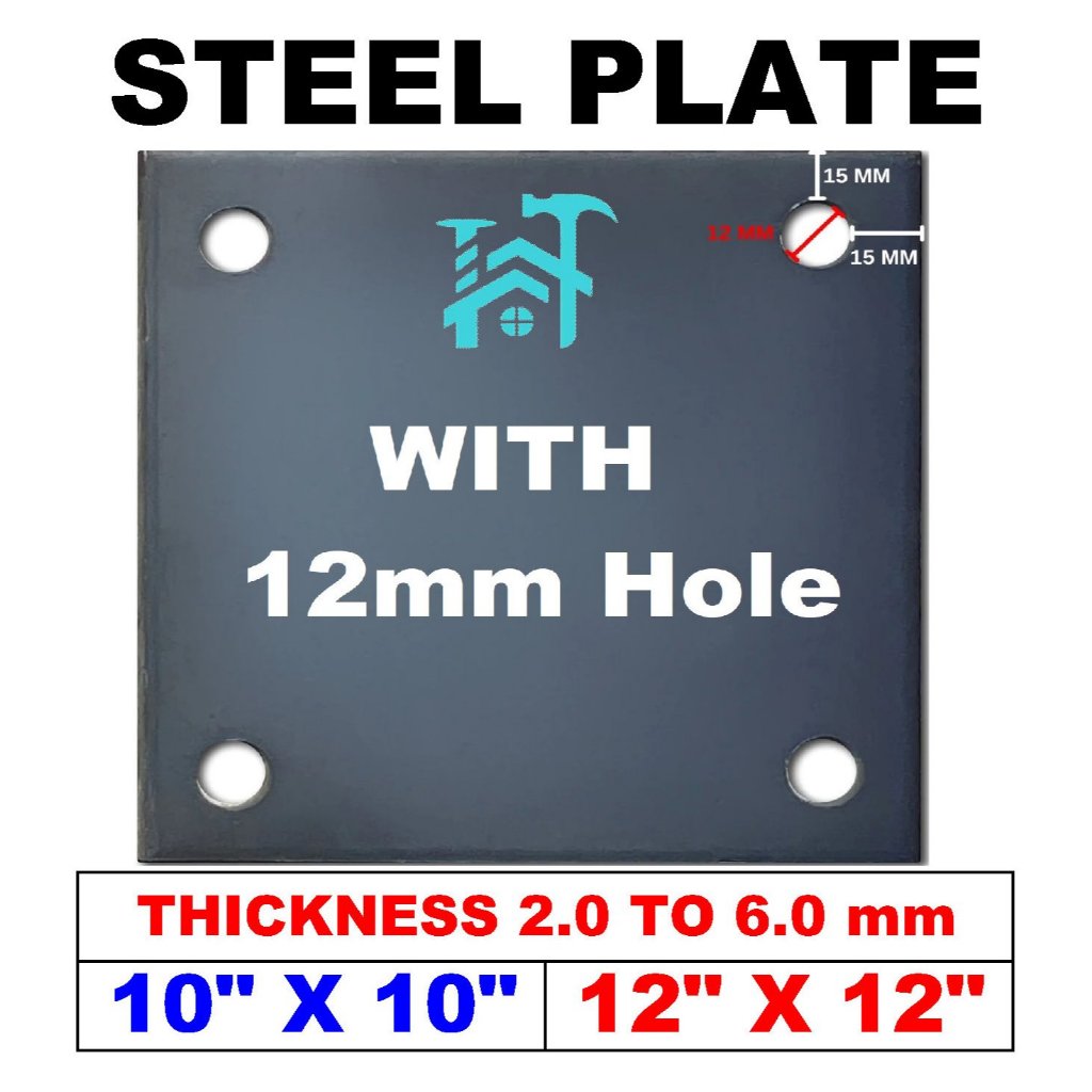 MS STEEL PLATE WITH 12 mm HOLE : 10 X 10 / 12 X 12 INCHES | Shopee ...