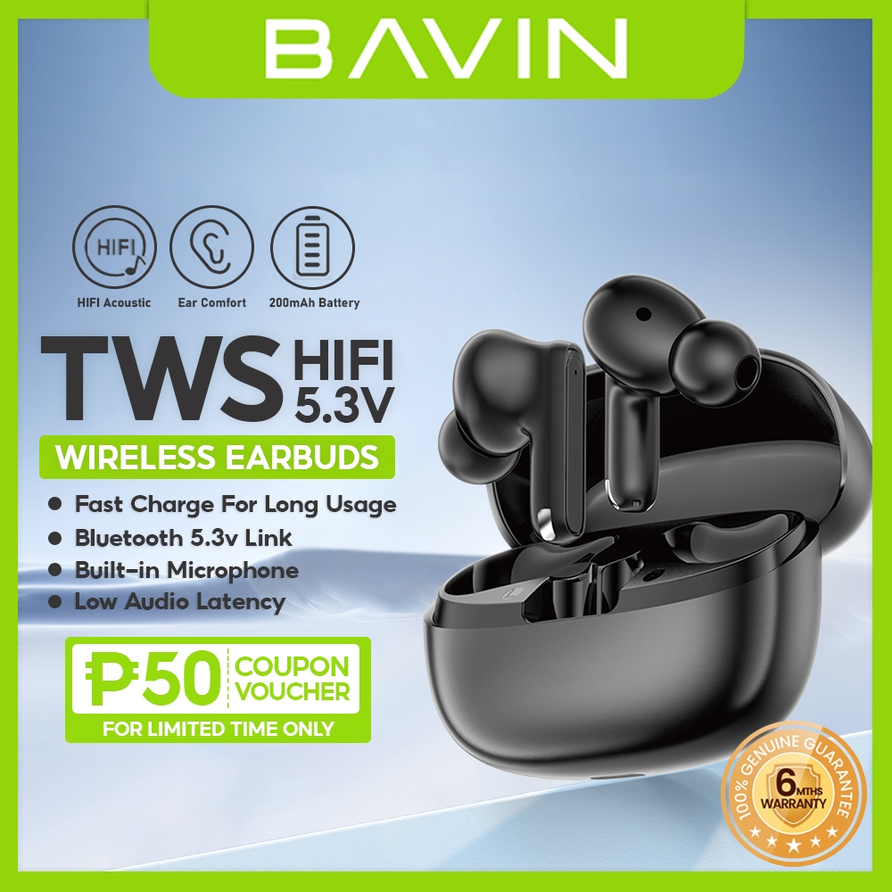 BAVIN BA100 Wireless Bluetooth Earphones Hi-Res Audio w/ Touch Control ...